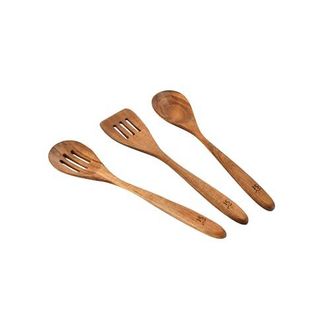 San Ignacio Compact - Ustensiles de cuisine &agrave; 3 pi&egrave;ces - Fabriqu&eacute; en bois acacia - 1 cuill&egrave;re &agrave; fente 33 cm + 1 cuill&egrave;re solide 32 cm + 1 cuill&egrave;re Ranradacm - Qua