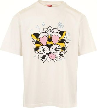 Kenzo Homme, Tops, Blanc, Taille: S T-shirt Oversize Tigre Sauvage