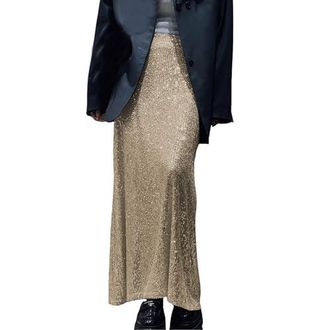 Generic Jupe Longue Femme Paillettes Soir&eacute;e Festive Maxi Jupe Scintillante et Fluide pour F&ecirc;te Mariage Cocktail Gala Jupe A-Line &Eacute;l&eacute;gante et Confortable Taill