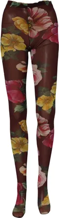 Dolce & Gabbana Womens Maroon Floral Print Tights Sheer Stockings Socks Nylon Clothing