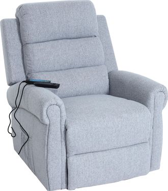 Mendler Fernsehsessel HWC-K63, Relaxsessel Sessel, Liegefunktion Aufstehhilfe Massage Heizfunktion, Stoff/Textil - hellgrau