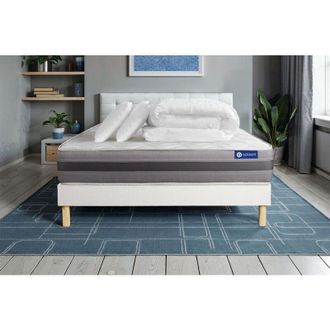 Actisom Komplettpaket Bett - Matratze 140x190 cm + Boxspringbett mit Lattenrost (im Set) + 2 Kopfkissen + Bettdecke - Actimemo Relax