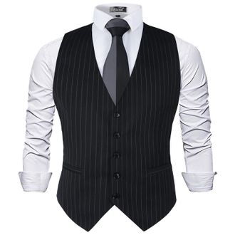 Alizeal Herren Nadelstreifen Business Anzug Weste Formales Kleid Smoking Weste, Schwarz-XL