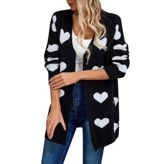 Generic Cardigan &agrave; manches longues ouvert sur le devant pour femme - Tricot en forme de coeur - Col en V boutonn&eacute; - Pull surdimensionn&eacute; l&eacute;ger et d&eacute;contract&eacute; p