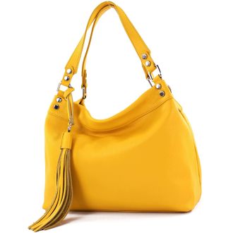 modamoda.de T201 Damen Leder Schultertasche Handtasche handmade in Italy, Farbe:Sonnengelb