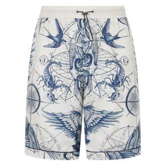 Philipp Plein Silk Bowling Shorts All-Over Tattoo - - Shorts - Herren - Beige - 5XL