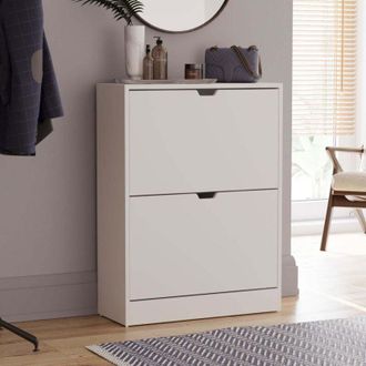 Home Discount Meuble à chaussures 2 tiroirs pour entrée, armoire de rangement pratique FSC 100% H 80 x L 60 x P 24 cm, Blanc