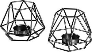 Echtwerk Echtwerk 2-teiliges Teelicht-/ Kerzenhalter Set Vintage Small, Black-Edition, Geometrisches Design, Votiv Kerzenhalter für Wohnzimmer/Schlafzimmer/Ess