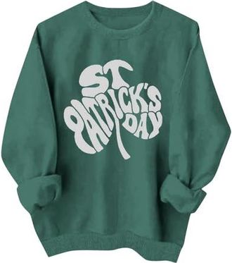 Generic Sweat-shirt tr&egrave;fle irlandais pour femme - Chemise fantaisie amusante &agrave; manches longues - Col rond - Motif tr&egrave;fle porte-bonheur - Tunique ample, gris, 