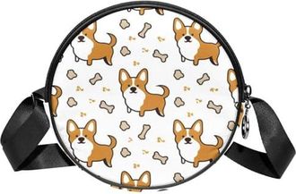 Generic Petit sac &agrave; bandouli&egrave;re circulaire pour femme, chien, sac &agrave; bandouli&egrave;re avec fermeture &eacute;clair, bretelles r&eacute;glables, sac &agrave; main rond d&eacute;contract&eacute; pour f