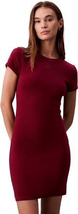 Calvin Klein Damen T-Shirt Kleid Mini mit Rundhalsausschnitt, Rot (Magenta Jewel), XS