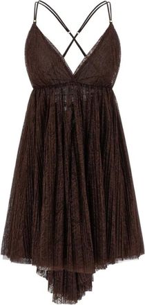 Elisabetta Franchi Femme, Robes, Brun, Taille: 38 FR Robe pliss&eacute;e &agrave; col en V