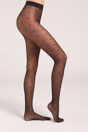 Calzedonia Transparente Strumpfhose 30 Denier Mit Kleinen Herzen Schwarz