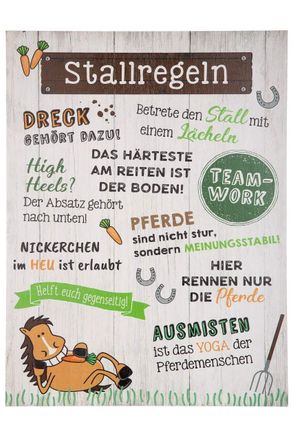 Gilde MDF Schild Stallregeln Pferd, 50x36cm