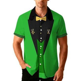 Generic Chemise &agrave; manches courtes pour homme - Imprim&eacute; tr&egrave;fle vert amusant - Chemise de c&eacute;l&eacute;bration l&eacute;g&egrave;re et respirante - Haut d&eacute;t&eacute; boutonn&eacute; - Coupe d&eacute;contra