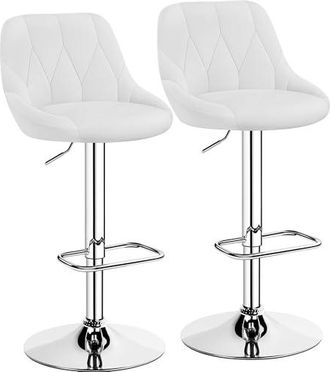 Yaheetech Barhocker 2er Set h&ouml;henverstellbarer Barstuhl 360&deg; drehbarer Tresenhocker Polsterhocker mit Kunstleder f&uuml;r K&uuml;che/Bar/Salon/Esszimmer, wei&szlig;