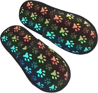 Generic Empreinte De Patte Arc-En-Ciel Animal Homme Femme Slippers Doux Pantoufles Peluche Chaussons Pour Maison Hiver Int&eacute;rieur M