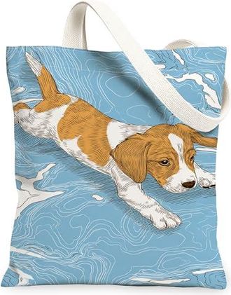 Generic Sac fourre-tout en toile pour chien, vintage, artistique, r&eacute;utilisable, l&eacute;ger et lavable avec bandouli&egrave;re, bleu, 13x15 Inch