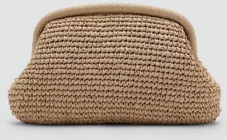 Mango Pochette en fibre naturelle beige - Femme - Taille unique - MANGO