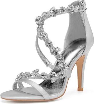Generic Chaussures De Mariage Femme Talon Aiguille Sandales Chic Satin Mari&eacute;e Dress F&ecirc;te Open Toe Chaussure Escarpin 10.5Cm,Argent,40 EU