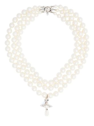 Vivienne Westwood collier Three-Row Drop &agrave; d&eacute;tails de perles - Blanc