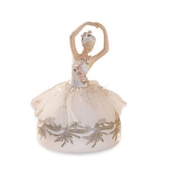 Loberon Bo&icirc;te &agrave; Musique Malinka - H/&Oslash; env. 15.3/11 cm - Blanc Vieilli/dor&eacute; Vieilli - Polyr&eacute;sine, Blanc Vieilli/dor&eacute; Vieilli