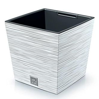 Prosperplast Wei&szlig;es Pflanzgef&auml;&szlig; mit Beh&auml;lter, Kollektion FURU, 29,5 x 29,5 x 29 cm, Fassungsverm&ouml;gen 14 L