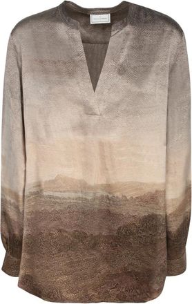 Pierre-Louis Mascia Femme, Blouses et Chemises, Multicolore, Taille: 42 FR Adastrgum Top en Soie &agrave; Imprim&eacute; Paysage