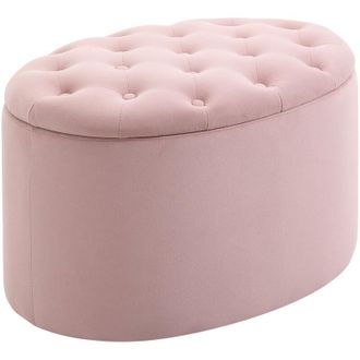 HOMCOM Sitzbank mit Stauraum Polsterbank mit Samtoptik, Sitztruhe Ovale Form, Truhenbank f&uuml;r Wohnzimmer Schlafzimmer Flur 71 x 52 x 42 cm, Rosa