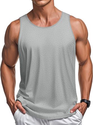 Magcomsen Muskel Shirt Herren Baumwolle Tank Top Atmungsaktiv Achselshirts Leicht &Auml;rmellose T-Shirt f&uuml;r Gym, Hellgrau, 3XL