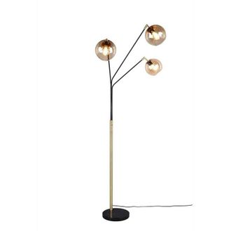 Trio Stehlampe Standleuchte Bürolampe Schwarz-Gold E27 Glaskugel H 200 cm