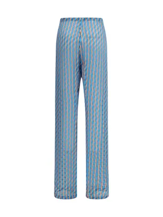 Dries Van Noten Womens Pants Striped Turquoise Viscose Trousers