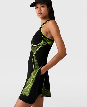 Stella McCartney TruePace Running Dress, Woman, Black/Semi-Solar Slime, Size: XL
