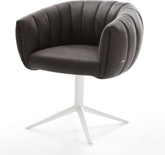 DELIFE Drehstuhl Jada-Flex Mikrofaser Anthrazit Vintage Fu&szlig;kreuz Wei&szlig; 360&deg; drehbar Wippfunktion Taschenfederkern, Esszimmerst&uuml;hle