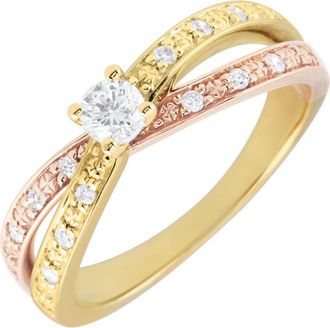 Edenly Solitärring Saturnduett Diamantdoppel - Rosé- und Gelbgold - 0.15 Karat - 18 Karat