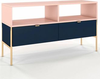 Selsey Lesari - TV-Lowboard / Fernsehschrank mit 2 Schubladen, 2 offenen Fächern, Metallgestell in Gold, 120 cm (Dunkelblau / Pink) - Selsey