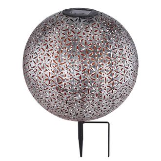 Globo Lighting LED Solar Steck Leuchte Au&szlig;en Garten Erdspie&szlig; Strahler Stanzungen Deko-Licht Terrassen Hof Balkon Kugel Lampe, Farbe:silber - Blumen-Optik H 38 cm