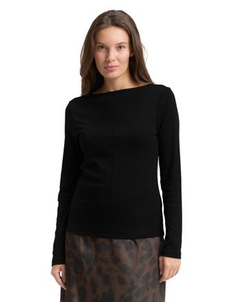 Tom Tailor Damen 1048952 Slim Fit Langarmshirt, 14482 - Deep Black, M EU