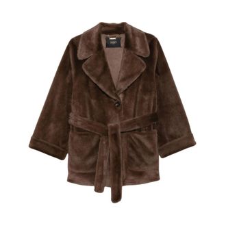 Seventy Mantel aus Kunstpelz mit Nappaleder-G&uuml;rtel - - Jackets - Damen - Braun - S