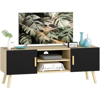HOMCOM Meuble TV - HOMCOM - jusqu&agrave; 50 pouces - avec &eacute;tag&egrave;res, 2 placards et passe-c&acirc;bles - pour salon, chambre &agrave; coucher - ch&ecirc;ne