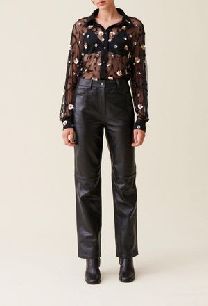 Claudie Pierlot Schwarze transparente Stickbluse