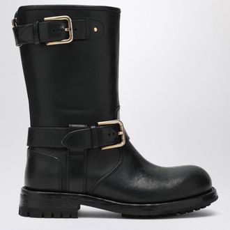 Dolce & Gabbana Schwarzer Lederstiefel mit Schnallen