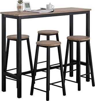 SoBuy OGT22-SCH Set de Table + 4 Tabourets de Bar Avec Repose-Pieds - Ensemble Table Haute de Cuisine Mange-Debout (Noir)