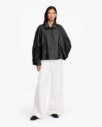 Arket Lederjacke In A-Linie -Schwarz