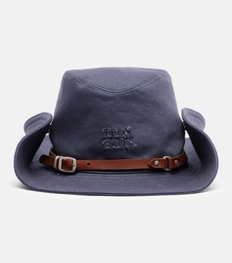 Miu Miu Chapeau de cowboy en coton &agrave; finitions en cuir