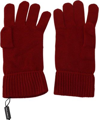 Dolce & Gabbana Red Cashmere Knit Hands Mitten Mens Gloves