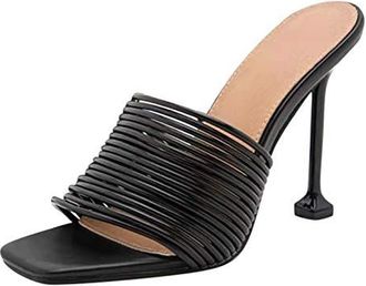 Generic Sandales &agrave; talons hauts pour femme - Sandales tendance &agrave; bride fine - Bout carr&eacute; - Sandales &agrave; bout ouvert - Sandales en cuir de couleur unie - Chaussu