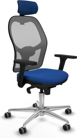 Piqueras y Crespo B&uuml;rostuhl mit 3D-Armen, h&ouml;henverstellbarer Lendenwirbelst&uuml;tze und h&ouml;henverstellbarem Kopfteil, Grau/Blau