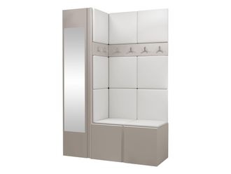 Mirjan24 Garderoben-Set Monati X, Kleiderschrank mit Spiegel, Schuhschrank + 2X Kleiderhakenbrett Gepolstertes Paneel/Wandpaneel, 6 Doppelhaken Flurgarderobe, 