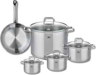 Fackelmann ELO 9694850 Batterie de cuisine 5 pi&egrave;ces, Ensemble de 1 Po&ecirc;le de cuisson 24 cm et 4 faitouts 12, 14, 16 et 26 cm Elo Profi Citrin, inox, induction, Gr